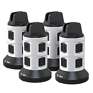 Bell+Howell Spin Power Strip Tower Surge Protector S/4-4 Outlets, 6 USB Ports, 40" Retractable Cord, 360° Rotation | Electric Charging Station with Built-in Phone Tablet Holder | USB Outlet Extender