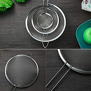 Yqlinnn Stainless Steel Fine Mesh Strainer, Set of 3 Fine Mesh Strainer for Kitchen, Use for Tea, Flour, Rice, Juice, Vegetable, Etc, 3.15", 5.51", 7.88", Silver