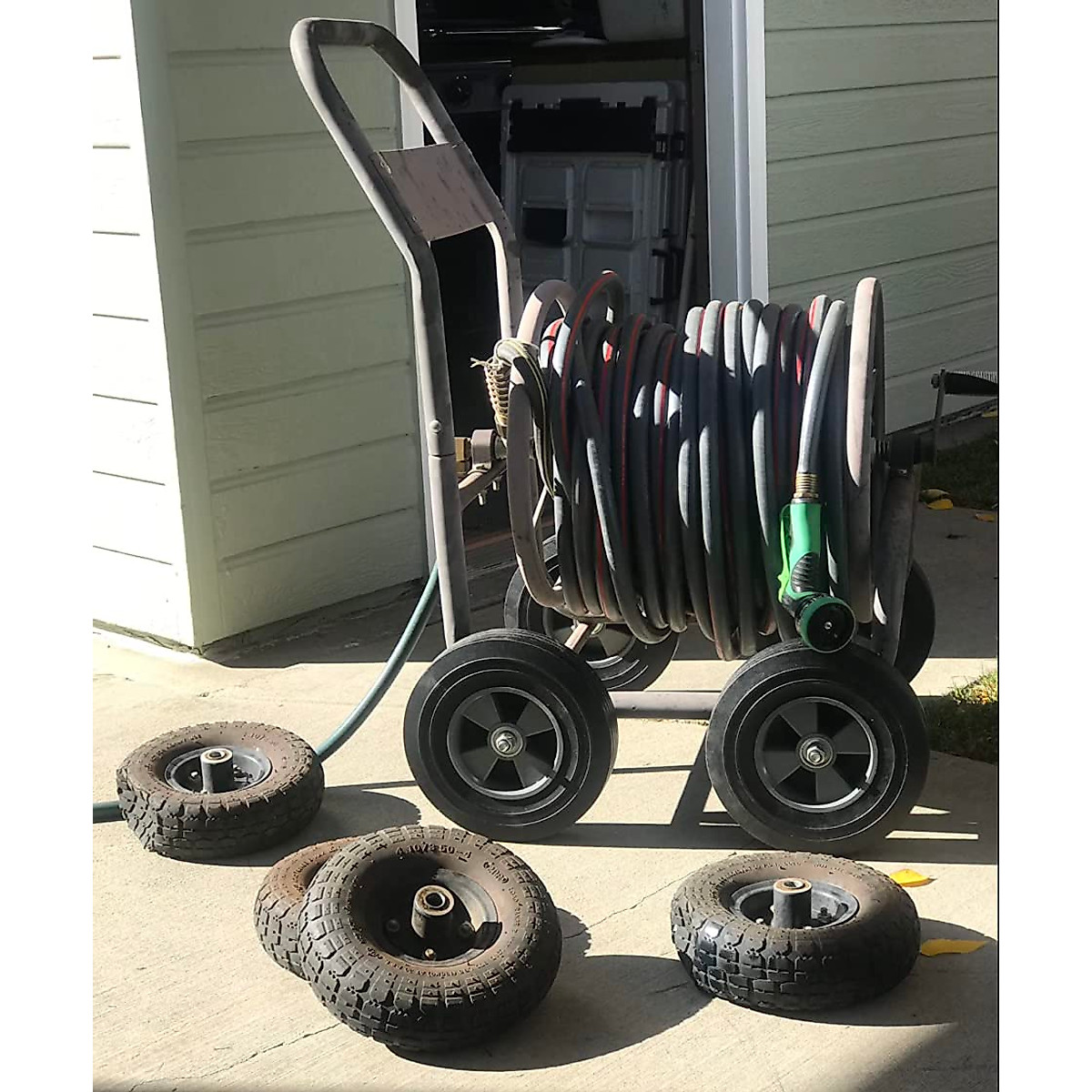 Rocky Mountain Goods Solid Rubber Hand Truck Wheel 10"- 5/8” axle Size - Flat Free Solid Rubber Replacement tire for Hand Truck, cart, Power Washer, Dolly, Compressor - 660 lbs. Load (10”) (2)