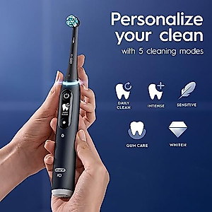 Oral-B iO Series 6 Rechargeable Electric Toothbrush with Visible Pressure Sensor to Protect Gums, 2 Minute Timer, 5 Cleaning Settings, 1 Replacement Toothbrush Head, and Travel Case, Black