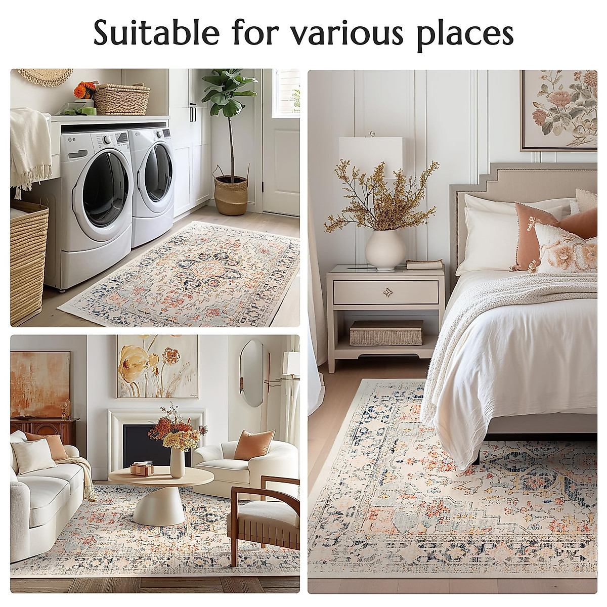 jinchan Boho Area Rug 8x10 Tribal Living Room Rug Non-Slip Washable Rug Low-Pile Floor Soft Oriental Carpet for Indoor Front Bedroom Kitchen Farmhouse Orange