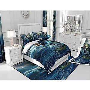 Feelyou Pike Fish Bed Sheet Set Twin Size Bass Big Fish Fitted Sheet for Kids Boys Girls Decor Fishing and Hunting Bedding Set Ocean Theme Bed Cover Deep Pocket