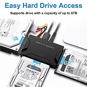 EYOOLD SATA IDE to USB 3.0 Adapter, External Hard Drive Reader USB + Type C Ultra Recovery Converter for Universal 2.5" 3.5" HDD/SSD CD/DVD Optical Drives