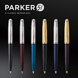 Parker 51 Ballpoint Pen | Deluxe Plum Barrel with Gold Trim | Medium 18k Gold Point with Black Ink Refill | Gift Box