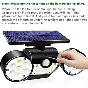 Fatpoom Solar Lights Outdoor, Motion Sensor Security Lights Solar Wall Lights with Dual Head Spotlights 30 LED Waterproof 360°Adjustable Solar Motion Lights Outdoor for Garden Garage Patio (1 Pack)