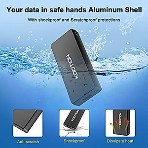 KOOTION 500GB External Portable SSD USB-C Solid State Flash Drive for Laptop/MacBook/Game Console, Mini Aluminum USB 3.1 External Hard Drive, Up to 540MB/s, Black, 500GB