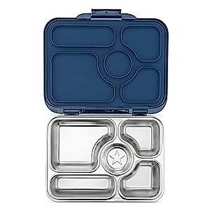 Yumbox® Presto Leakproof Stainless Steel Bento Box (Santa Fe Blue) 4 compartments plus treat well, Lightweight, Premium Durable Materials, Silicone seal, Stainless Steel Tray, Easy open Latch