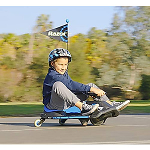 Razor Crazy Cart Shift for Kids Ages 6+ (Low Speed) 8+ (High Speed) - 12V Electric Drifting Go Kart for Kids - High/Low Speed Switch and Simplified Drifting System, for Riders up to 120 lbs,Black/Blue