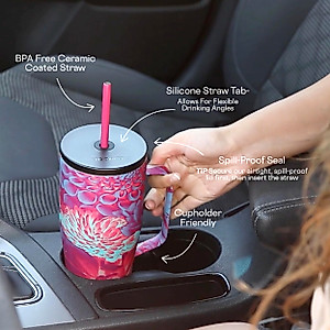 Corkcicle Cold Cup XL Insulated Tumbler with Handle, Lid, & Straw, Dopamine Floral, 30 oz – Reusable Cupholder Friendly Water Bottle Keeps Drinks Cold 12hrs