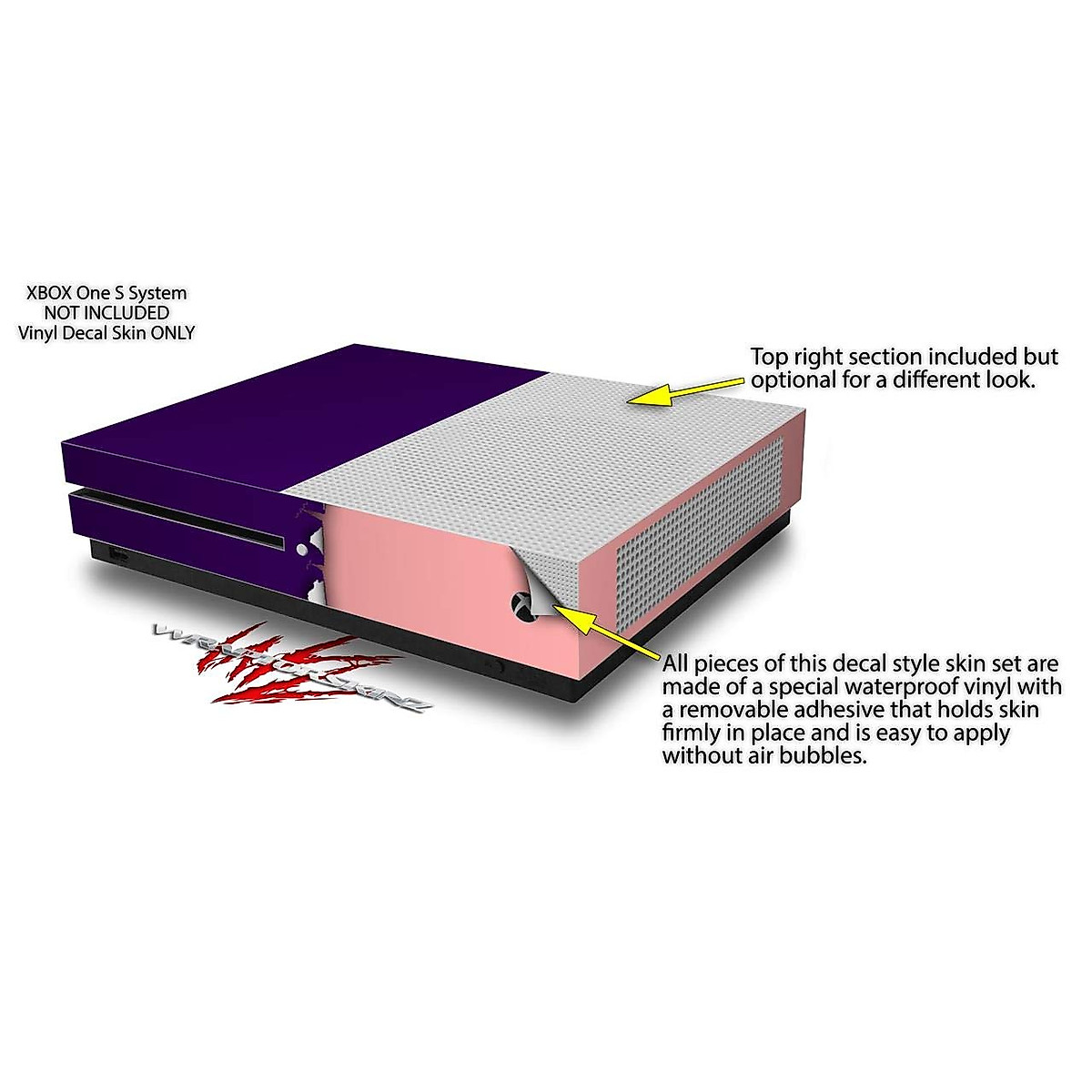 WraptorSkinz Decal Vinyl Skin Wrap Compatible with Xbox One S Console and Controllers - Ripped Colors Purple Pink