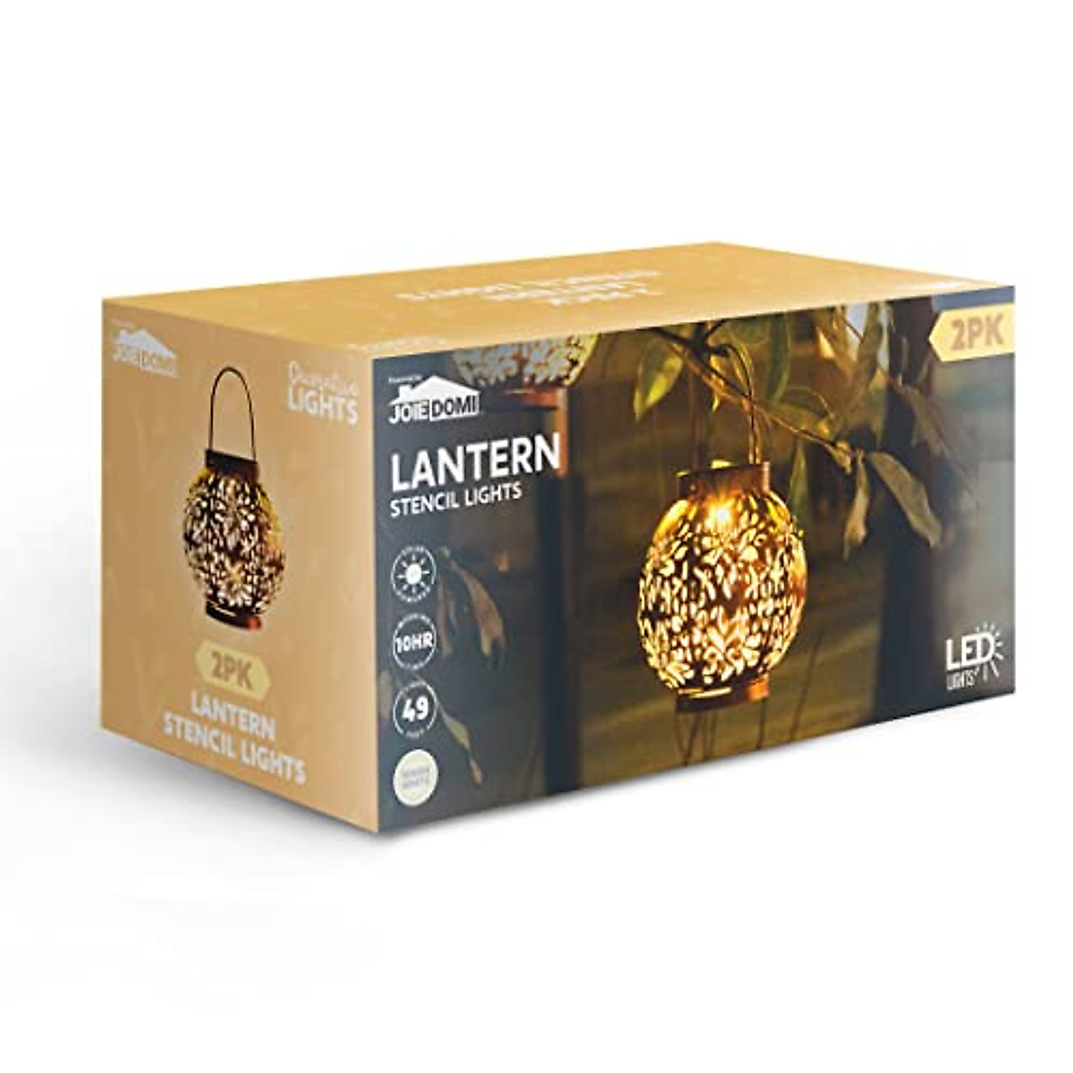 JOIEDOMI 2 Pack Outdoor Solar Hanging Lantern Lights, Waterproof Tabletop Solar Lights with Handle, LED Solar Powered Moroccan Lanterns, Metal Decorative Garden Lights for Patio, Lawn, Porch, Backyard