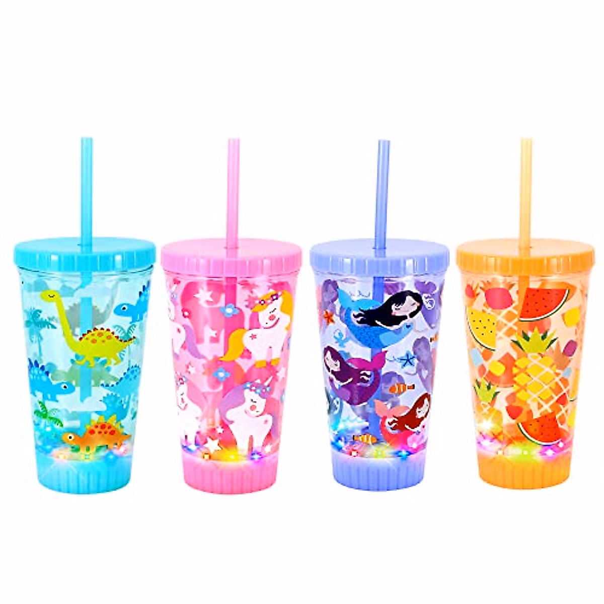 GILANO 16oz Kids Tumbler Water Drinking Bottle with LED Light Up - BPA Free, Straw Lid Cup, Reusable, Lightweight, Spill-Proof Water Bottle with Cute Design for Girls & Boys (Unicorn)
