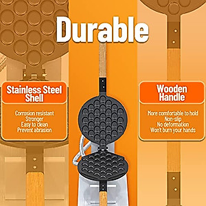 PYY Bubble Waffle Maker Commercial Waffle Maker Machine Non-stick Hong Kong Egg Waffle Maker for Home Use Stainless Steel Pancake Maker 180° rotate, 1500W 110V Electric Cone Maker 50-250℃/122-482℉