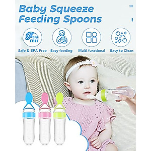 Baby Food Feeder, 3 Pack Squeeze Feeding Spoons, Silicone Baby Feeding Supplies, 3 oz Food Dispensing Spoon for Boys Girl Kids Toddlers