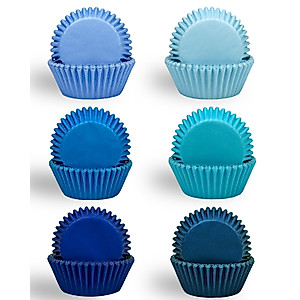 qiqee 300 Counts Cupcake Liners Cupcake Cups Food Grade 6 Solid Blue Colors Cupcake Papers Muffin Baking Cups Cupcake Wrappers (Standard Size)