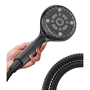LOKBY 5″ High Pressure Handheld Shower Head 6-setting - High Flow Even with Low Water Pressure - Hand Held Showerhead Set with 59″ Stainless Steel Hose, Teflon Tape, Rubber Washers, Bracket