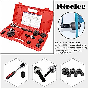 iGeelee Ratchet Knockout Hole Punch Driver Kits 1/2 to 2 inch SLUG-Buster Knockout Electrical Conduit Hole Cutter Sets KO Tool Kit (CC-60)