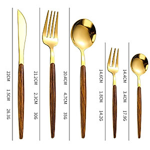 Aimilan 60 Piece Gold Silverware Set for 12, Imitation Wooden Handle Flatware Cutlery Set for Home Kitchen Restaurant, Mirror Finish, Dishwasher Safe (60-Piece for 12)