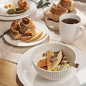 Bone China 20 Piece Dinnerware Set Dishes, Service for 4, White Embossed stripe, Microwave Safe, Chip Resistant, Kitchen Set, Essential Home, Formal, Everyday Living, Translucent, Elegant giftware