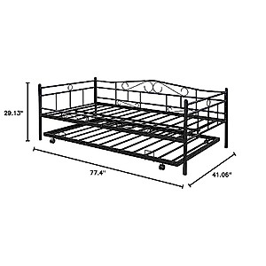 Tensun Twin Size Daybed with Trundle,Metal Bed Frame for Bedroom Living Room, Heavy Duty Steel Slat Support, No Spring Box Needed