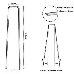 100 Pcs 6 inch Garden Landscape Staples Galvanized Pins Lawn Stakes for Weed Barrier Ground Cover,U-Type Heavy Duty (100 Pcs x 6")