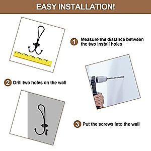 YTJG Coat Hooks Hardware, 4Pcs Wall Hooks Heavy Duty Hooks for Hanging Coats Double Robe Hooks Wall Mounted for Key, Towel, Bags, Cup, Hat