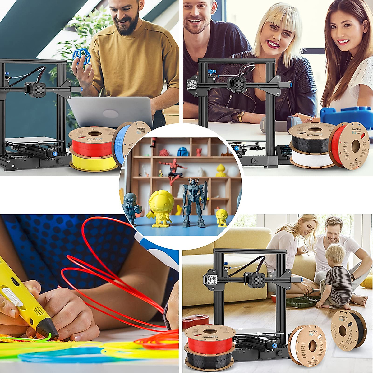 Comgrow PLA 3D Printer Filament Black and PLA 3D Printer Filament White