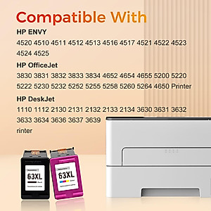 INKNI Remanufactured Ink Cartridge Replacement for HP 63XL 63 XL for Envy 4520 4512 4516 OfficeJet 3830 4650 4652 4655 5255 5258 DeskJet 1112 2132 3632 3637 Printer (Black, Color, 2-Pack)