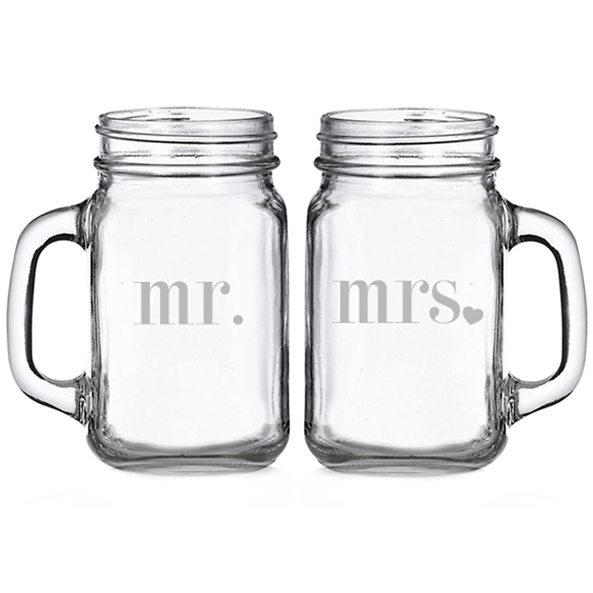 Mr. and Mrs. Heart Engraved Glass Mason Mugs (set of 2)