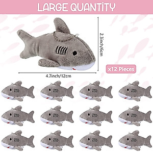 Chalyna 12 Pcs Shark Party Favors Mini Shark Stuffed Animal Shark Plush Toys Shark Keychain Tiny Ocean Animal Toys, 4.7 Inch(No Light,Gray)