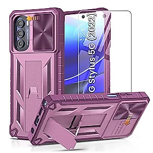 for Motorola Moto G-Stylus 5G-2022 Case: Military Grade Drop Proof Protection Cover with Kickstand | Matte Textured Rugged Shockproof TPU | Protective Phone Case for Moto G Stylus(Pink Purple)
