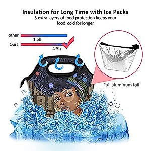 Akuroou African American Women Lunch Bag Black Girl Handbag Lunch Kit Insulated Cooler Box For Travel, Picnic, Work, School Reusable
