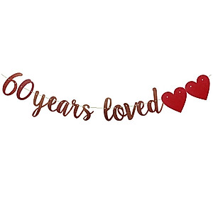 60 Years Loved Banner,Pre-Strung, Rose Gold Paper Glitter Party Decorations for 60TH Birthday Decorations 60TH Wedding Anniversary Day Party Supplies Letters Rose Gold ZHAOFEIHN
