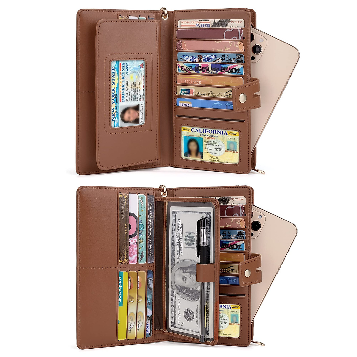 UTO RFID Wristlet Wallet for Women Detachable Checkbook Holder Card Bill Phone Organizer Large Clutch Purse