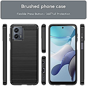 GSDCB Case for Motorola Moto G 5G 2023 Case with Tempered Glass Screen Protector, Carbon Fiber Brushed Texture Soft Flexible TPU Slim Fit Shockproof Phone Cover for Women Men Girls Boys (Black)