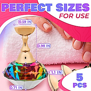 Nail Art Practice Stands, Magnetic Nail Tips Holders Fingernail Display Stands with 5 Pieces Alloy Practice Stand and One Crystal Base for DIY Nail Art Practicing Manicure tools