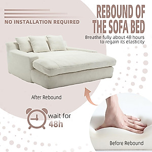 HANLIVES 67" Oversized Chaise Lounge Indoor, 2-Seater Sofa Bed with 5 Throw Pillows and Armrests, Chenille Fabric Sleeper Chair Living Room,Bedroom,White