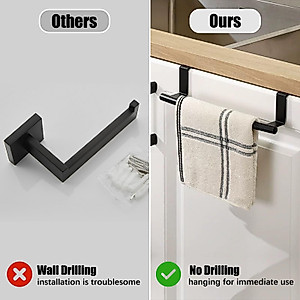 RETON 3 PCS Over Door Towel Rack, 9 Inch Stainless Steel Cabinet Towel Hanger Towel Bar Holders, Kitchen Towel Holder with Anti-Slip Pads, No Drilling (Black)