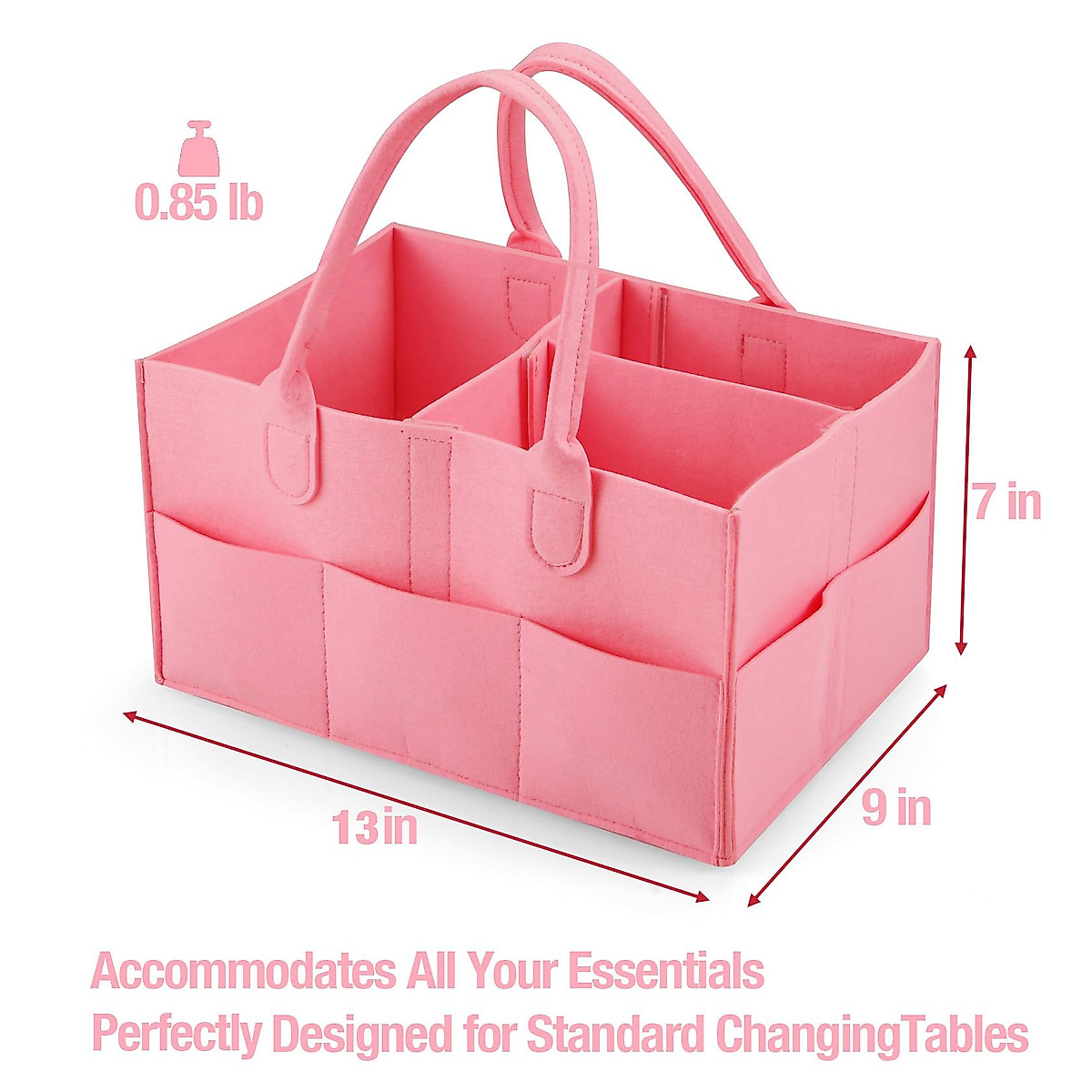 PandaEar Baby Diaper Caddy Organizer, Portable Diaper Holder Organizer Nursery Storage Basket for Wipes & baby stuff, Collapsible Baby Organizer with Divided Design (Pink)