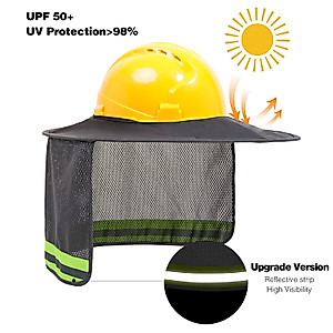 LIZMOF Hard Hat Sun Shade, High Visibility Sun Visor Neck Shade with Reflective Strip, Hard Hat Accessories, Full Brim, Man& Woman (Hard Hat Not Included), Grey, 2 Pack