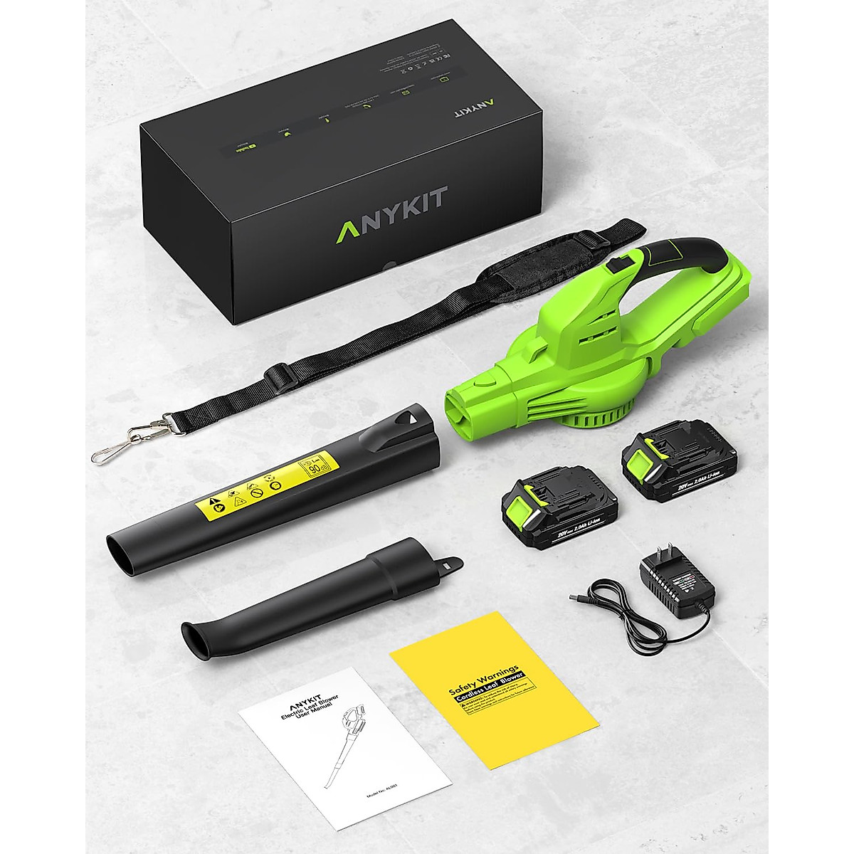 Leaf Blower Cordless with Battery and Charger - Anykit Electric Leaf Blowers Battery Operated, Lightweight 20V 2 Speed Modes Handheld Blower for Lawn Care Green