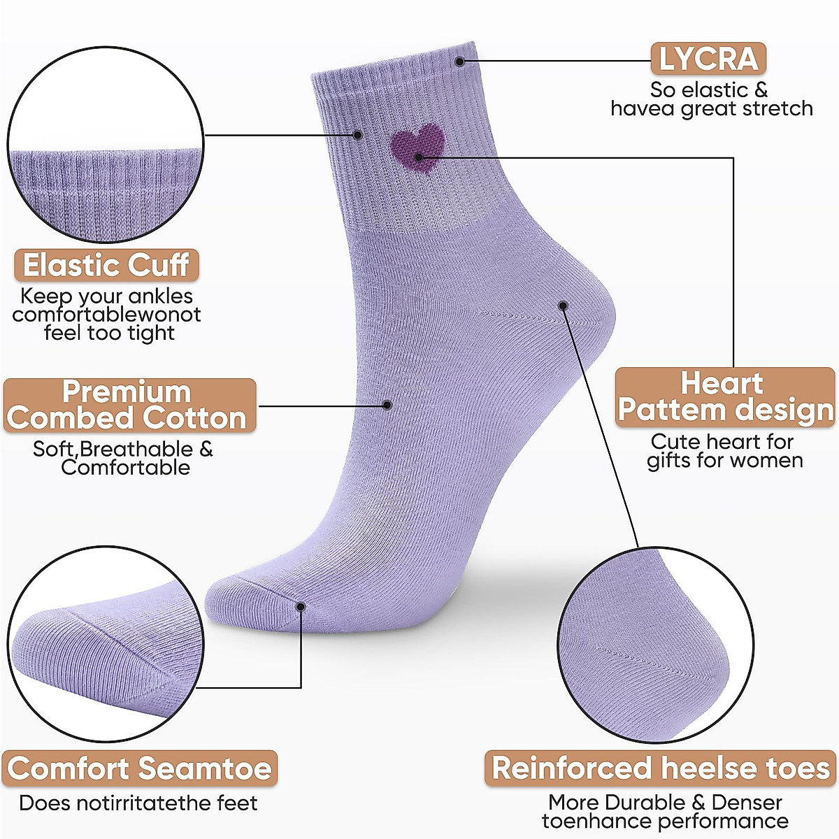 Corlap Women's Crew Socks Ankle High Cotton Fun Cute Athletic Running Socks Gifts For Women (5-Pairs With Present Box)