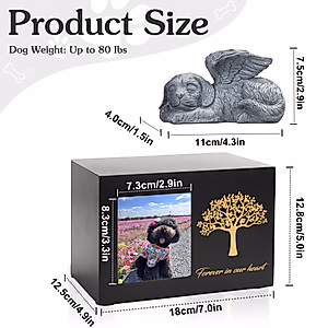 The7boX Pet Urn Dog Ashes Box Wooden Black Dog Urns for Ashes Comes with Dog Angel and Ashes Bag