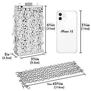 Silver Clutch Purses for Women Evening, Sequins Rhinestone Beaded Bags with Removable Silver Chain, Glitter Crossbody Handbag for Wedding Party Cocktail Bridal Prom