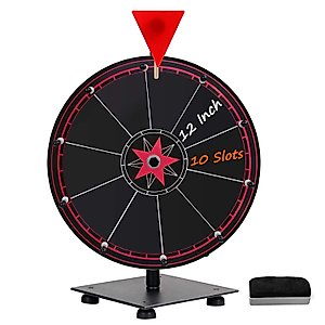Spinning Wheel for Prizes, 10 Slots Black Prize Wheel with Eraser, 12 Inch Spin Wheel with Stand, Roulette Wheel for Tabletop - Wheel of Fortune Wheel Spinner for Carnival, Game Casino and Trade Show