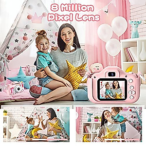 OUTUVAS Kids HD Digital Video Cameras for Toddler, Christmas Birthday Gifts for Boys and Girls Age 3+, 1080P HD Anti-Drop Camera, with 32GB SD Card. (Pink)