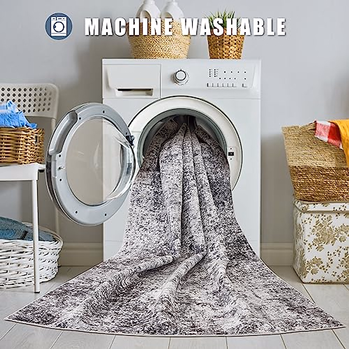 Area Rug Living Room Rugs - 8x10 Large Soft Indoor Neutral Modern Abstract Low Pile Washable Rug Carpet for Bedroom Dining Room Farmhouse Home Office - Grey