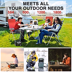 AMPACE P600 Portable Power Station w/Car Jump Starter Mystic Green, 584Wh 1800W LiFePo4 Battery Fast Charging Solar Generator (Solar Panel Optional) LED Light for Home Use Outdoors Camping