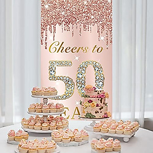50th Birthday Door Banner Decorations for Women, Rose Gold Pink Cheers to 50 Years Birthday Door Cover Backdrop Party Supplies, 50 Year Old Birthday Poster Sign Photo Booth Props