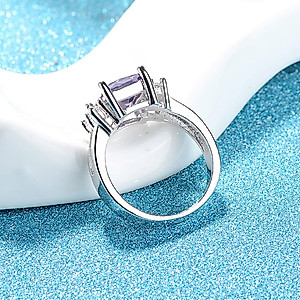 WDIYIEETN Emerald Cut Created Amethyst CZ Crystal Wedding Rings 925 Sterling Silver Solitaire Purple Diamond Engagement Rings (9)